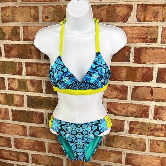 Title nine | Swim | Title Nine Blue Yellow Womens Racerback Bikini Set ...